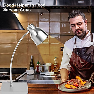 Restlrious Food Heat Lamp with 250w Bulb, Commercial Stainless Steel Food Warmer Lamp with Single Head & Flexible Arm, Electric Portable Infrared Heating Lamp for Buffet, Restaurant, Parties