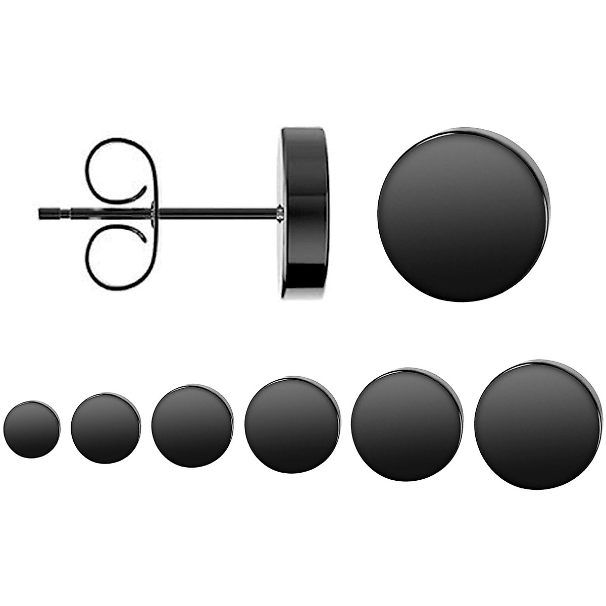 7 Pairs Black Earrings Surgical Steel Studs Hypoallergenic 316L Stainless Steel Stud for Men Women Contain 3,4,5,6,7,8,10 mm