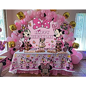 Pink Mouse Backdrop Bowknot Girls Birthday Party Decorations Cartoon Mouse 7x5ft Birthday Party Photography Background Baby Shower Decoration Photo Booth Studio Prop