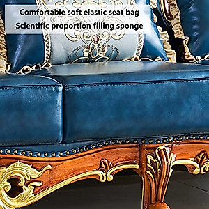 DEKIST European-Style Leather Sofa, Solid Wood Carved Luxury American-Style Villa Sofa, Living Room Furniture Combination Single Sofa is Suitable for Villas, Clubs, Apartme