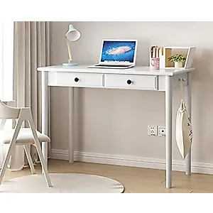 VAMEPOLE Computer Desk for Home Office, 39" Small White Office Desk with 2 Hooks, 2 Drawers, Vanity Desk for Small Spaces Study Table Laptop Desk (White)