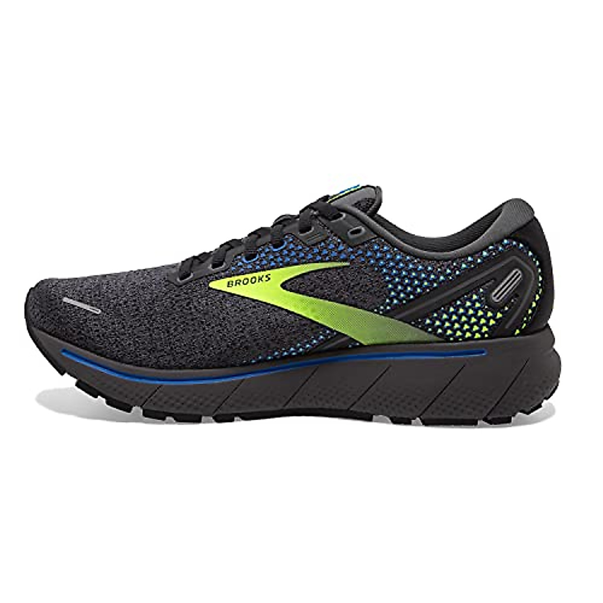 Brooks Ghost 14 Sneakers for Men Offers Soft Fabric Lining, Plush Tongue and Collar, and L Lace-Up Closure Shoes Black/Blue/Nightlife 13 D - Medium