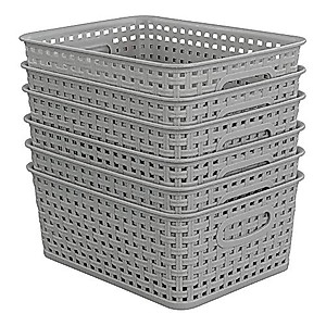 CadineUS 6-pack Grey Woven Plastic Storage Baskets, Organizing Bins