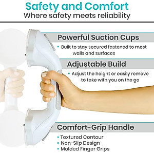 Vive Shower Grab Bar - Strong Suction Cup Handle for Bathtubs and Showers - Bathroom Accessories Safety Hand Rail- Support for Tub, Handicap, Elderly, Injury, Kid, Senior Assist Bath, Non Skid (11.5")