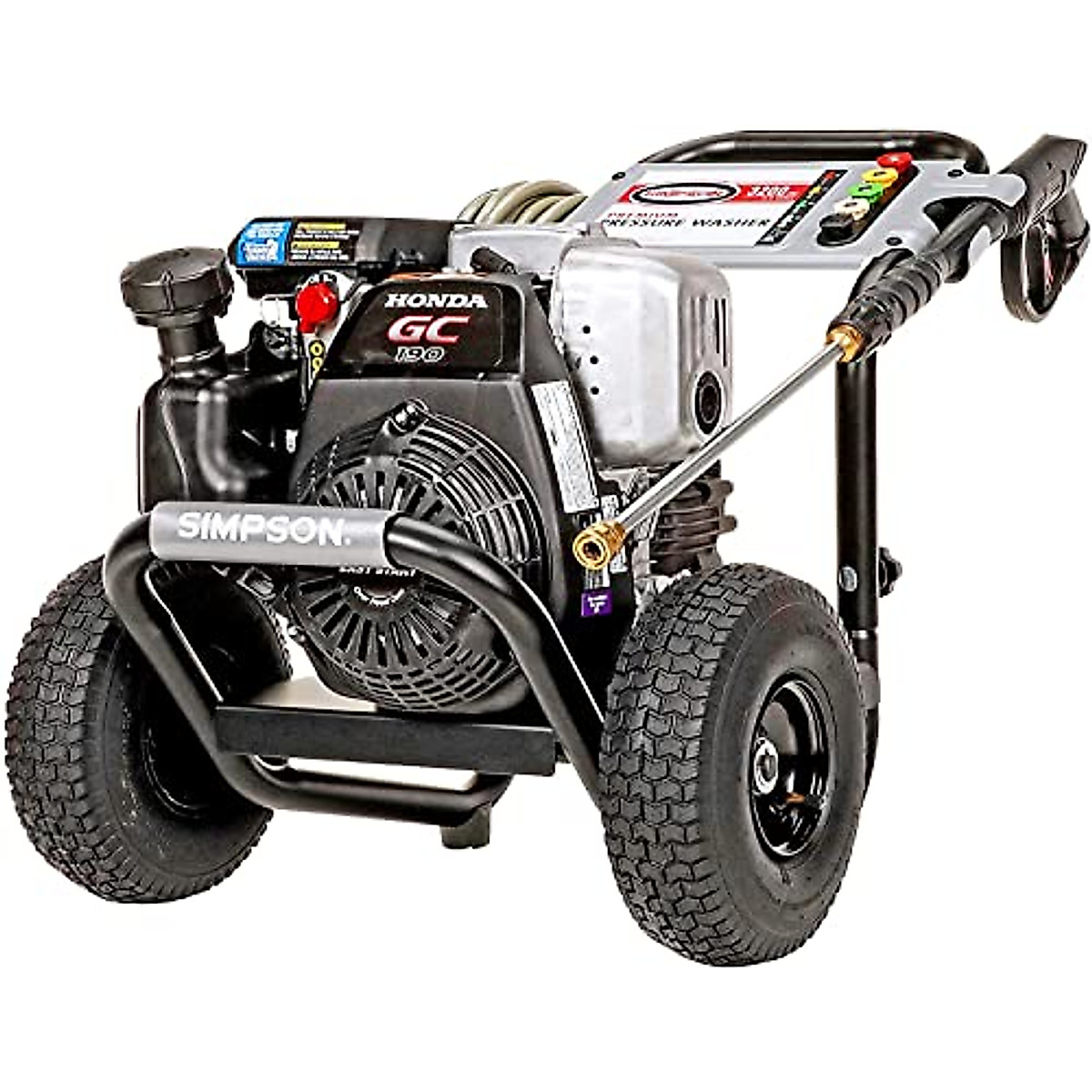 SIMPSON Cleaning MSH3125 MegaShot 3200 PSI Gas Pressure Washer, 2.5 GPM, Honda GC190 Engine, Includes Spray Gun and Extension Wand, 5 QC Nozzle Tips, 1/4-in. x 25-ft. MorFlex Hose, (49-State), Black