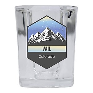 R and R Imports Vail Colorado Ski Adventures 2 Ounce Square Base Liquor Shot Glass