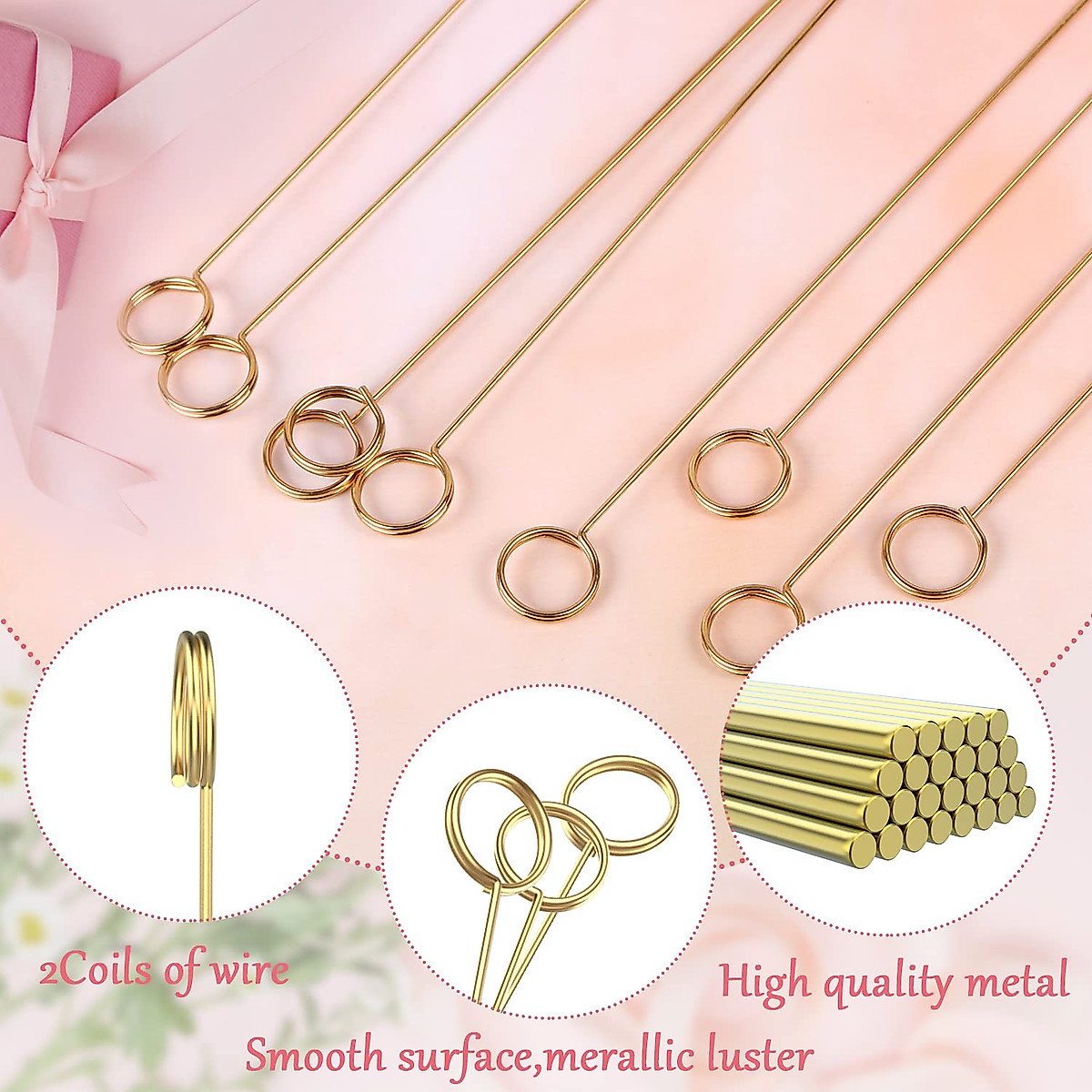 BENBO 20 Pieces Metal Wire Floral Place Card Holder Round Photo Memo Note Table Number Holder Pick Gold Floral Gift Card Holder Clips for Flower Arrangements,Wedding and Birthday Party, 13.4 Inch