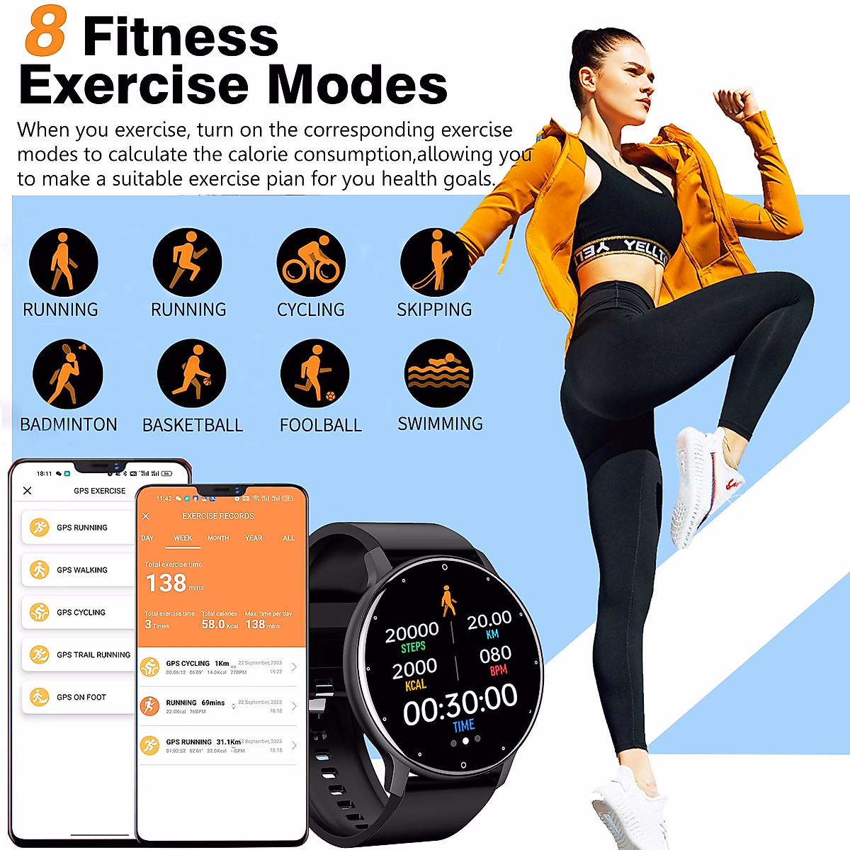 Smart Watch, 1.28'' Smart Watches for Men Women with Meassage Notification, Heart Rate Monitor Sleep Monitor, Step Calories Counter, Activity Trackers and Smartwatches for iOS Android Phones, Black