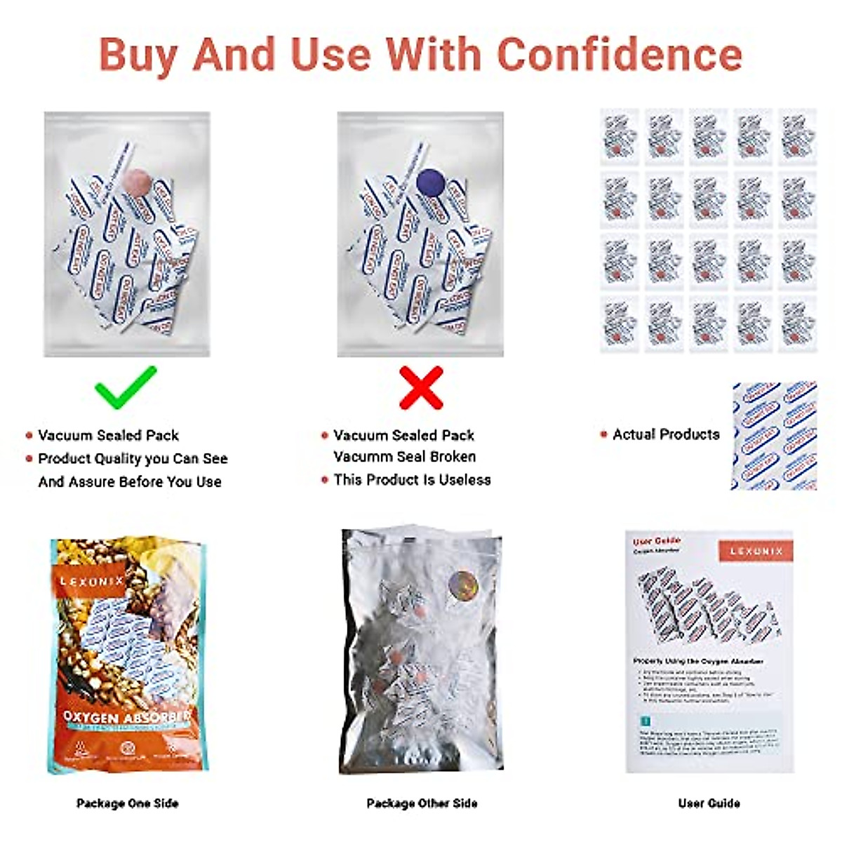 Lexonix 300cc (100 Pack) Food Grade Oxygen Absorbers for Food Storage, (5 Pcs Pack of 20 sets) for Vacuum Seal or Mylar Bag Food Storage Keep Food Fresh Anti Oxygen Absorbing Packets (300cc)
