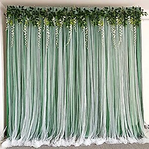 Dusty Green Tulle Chiffon Backdrop for Bridal Shower Wedding Ceremony Backdrops Curtains Newborn Baby Shower Backdrop Photo Booth Background Photography