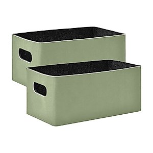 linqin Avocado Green Solid Color Collapsible Storage Bins Baskets, 2 Pack Foldable Felt Fabric Organizer Decorative Cube Box for Nursery Home Shelves Closet