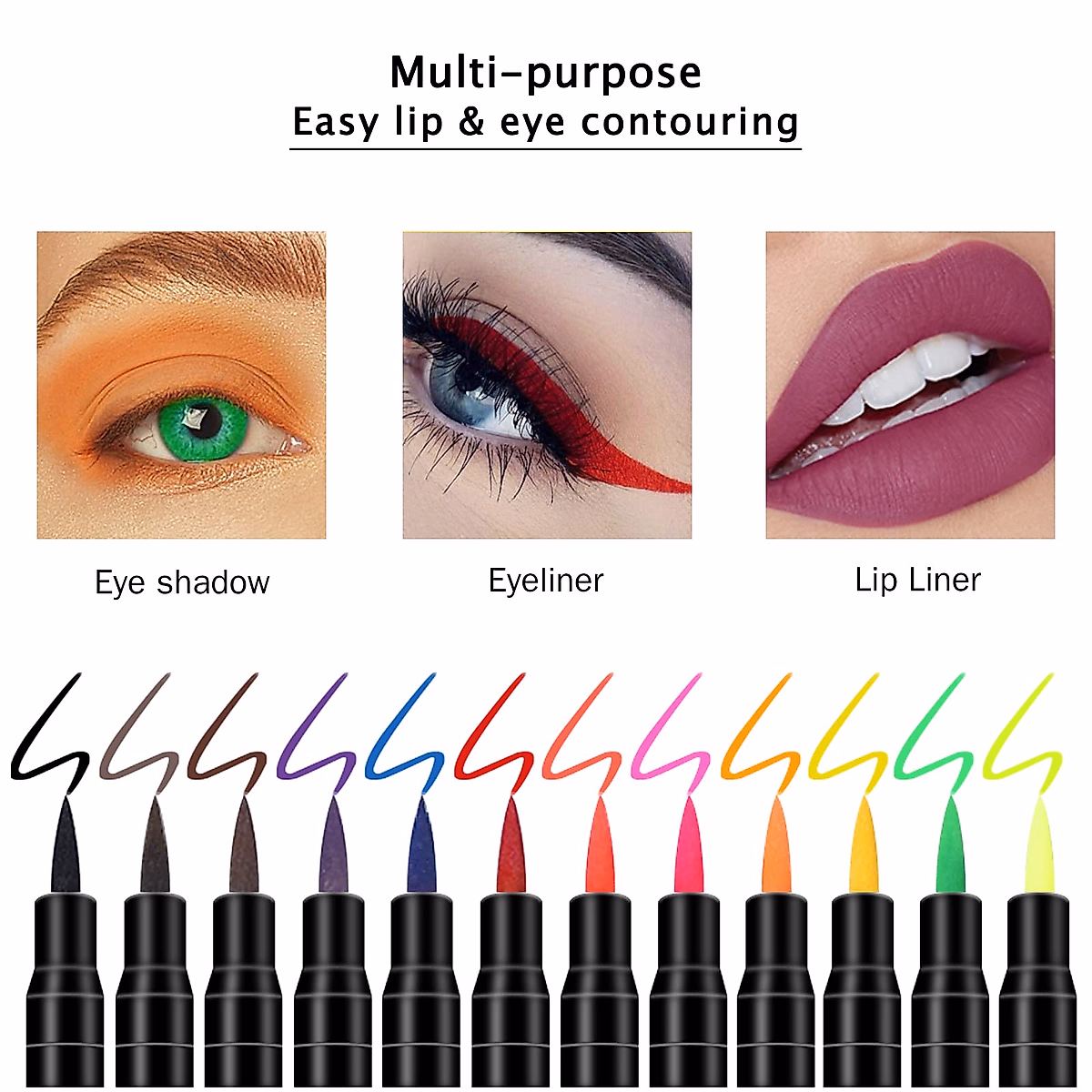 Ownest 12 Colors Liquid Eyeliner Set, Matte Liquid Eyeliner Colorful Eye Liner Pen Neon Eyeliner Makeup,Waterproof Smudge-Proof Smooth Eyeliner Pen