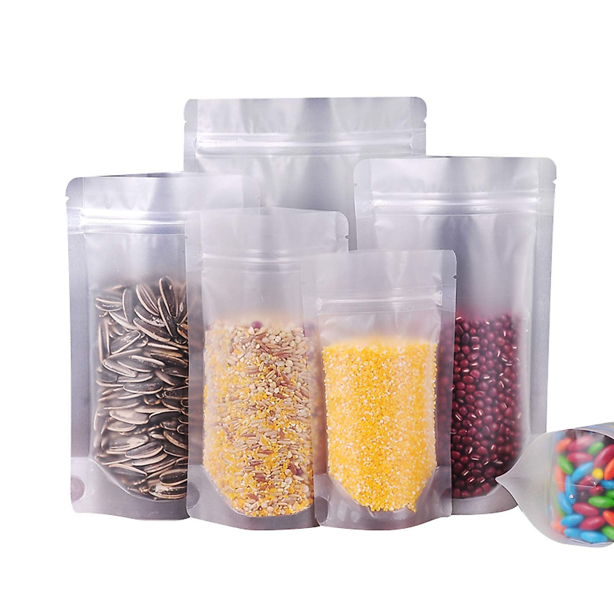 HAOT 50 Pack Matte Frosted (Not Clear) Zipper Food Bags, Stand Up Pouch Bag Resealable Stand Up Candy Bags, Snack Food Tea Packing Dried Fruit Pouches (7.0 inchx10.2 inch)