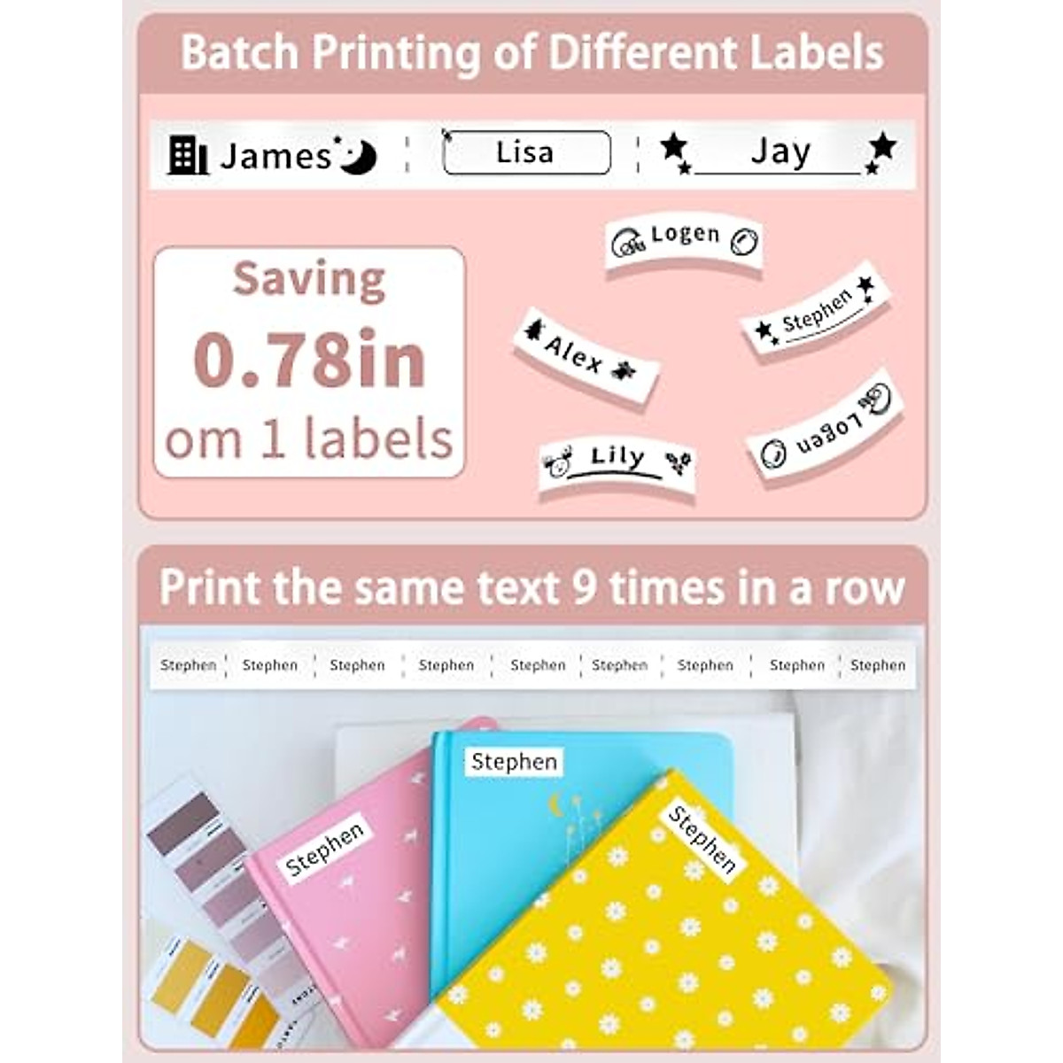 Vixic Pink Label Maker Machine with 4 Tapes, D210S Label Maker Machine, Portable Label Maker with Keyboard, QWERTY Keyboard Handheld & Easy to use, Multiple Fonts Frames for Home/Office/School