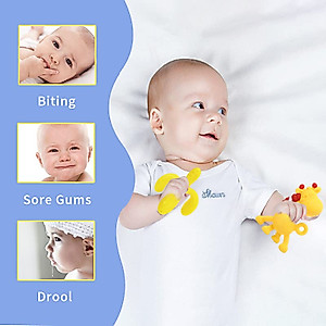 TEKSTAR Baby Teething Toys Silicone Fruit Giraffe Banana Toothbrush Teethers Freezer BPA Free, Soothe Babies Teething Relief Sore Gums for Newborn Infant and Toddler (5-Pack)