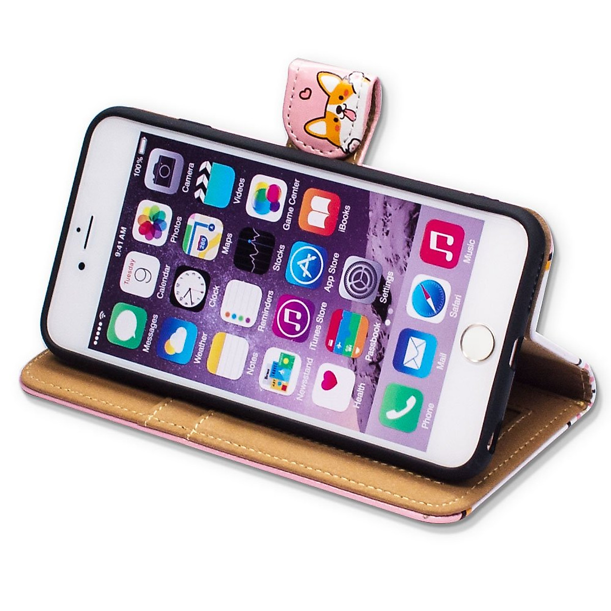 Bcov Case for iPod Touch 7/iPod Touch 6,Bcov Cute Yellow Dog Pink Wallet Flip Leather Cover Case with Credit Card ID Card Slot Holder Kickstand for iPod Touch 7/6/5