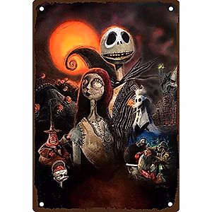 Vintage Art Metal Tin Sign Horror The The Nightmare Before Christmas Jack Skellington Retro Metal Signs, for Garage Family Bar Cafe Room Bathroom Art Wall Decor Poster 12 x 8 inch