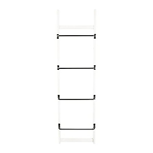 Creative Co-Op Wood Rack with 4 Metal Bars Wall Shelves, Cream