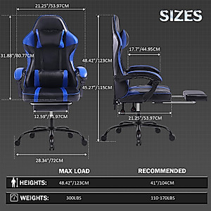 HOTOSYCH Gaming Chair, Ergonomic Video Game Chair for Adults, Comfortable Computer Chair with Footrest and Lumbar Support, Height Adjustable Gamer Chair for Office 350LBS, Blue