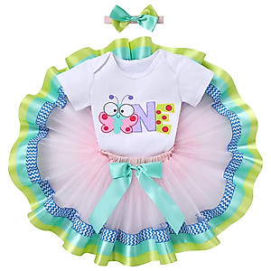 Baby Girls Butterfly 1st Birthday Outfit Butterfly Theme Birthday Party Romper + Tutu Skirt + Headband Bowknot Tutu Dress Clothes Set for Cake Smash Photo Props Purple Butterfly - 1st Birthday 1 Year