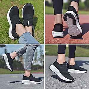 Women's Hands-Free Slip-On Casual Sneakers, Lightweight Arch Fit Walking Shoes, Knit-Comfortable Tennis Running Workout Sneakers for Women, Black M7.5