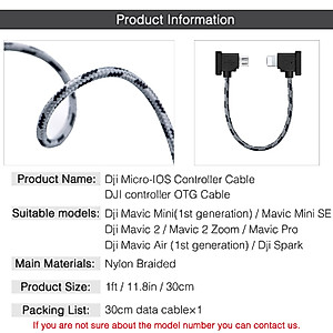 1FT 90 Degree USB Micro to iOS DJI Remote Controller Cable for DJI Mavic Mini(1st Generation), Mini SE, DJI Mavic Pro, Spark, 2 Pro Zoom, Mavic Air, Platinum, Phone/Tablet Data OTG Cord Accessories
