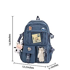 vfdgsaz Kawaii Backpack with Pin and Pendant，Cute Aesthetic Backpack ，Outdoor Sports Leisure Bag for Girls and Boys (blue,one size)