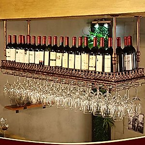 Iron Creative Simplicity Wall Mounted Wine Holder European-Style Tilted/Straight Wine Rack Red Wine Champagne Bottle Display Stand Rack Organizer J1030, PIBM, Bronze, 150 * 35cm