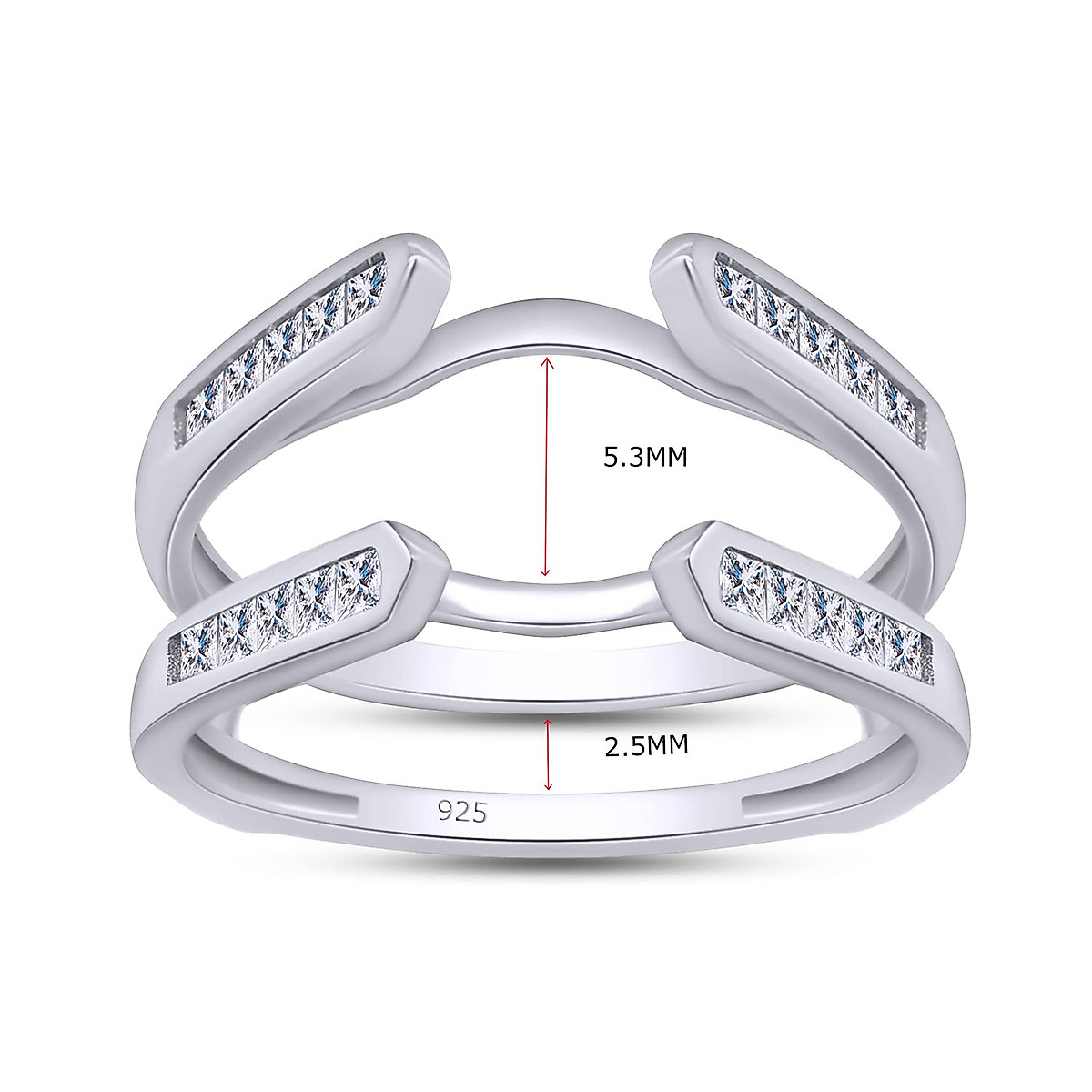 SAVEARTH DIAMONDS 0.46 Carat Princess Cut Lab Created Moissanite Diamond Cathedral Ring Guard Enhancer For Women In 14K White Gold Over Sterling Silver(D Color, VVS1 Clarity 0.46 Cttw)-9.5