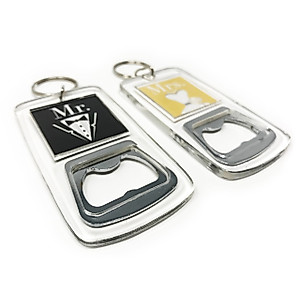 Forum Novelties Mrs Wedding Bottle Opener Key Rings-Bride and Groom Engagement Gift for Couples-2 Pieces, Standard