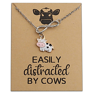MAOFAED Cows Gift Cows Lover Gift Easily Distracted By Cows Cow Jewelry Cow Owner Gift Pet Cow Gift (by cow card ne)