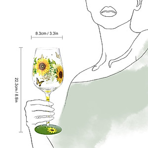NymphFable Hand-painted Wine Glass Sun Flower Butterfly Artisan Painted 15oz Personalised SunFlower Gifts for Women
