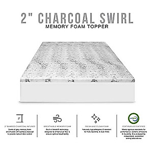 BioPEDIC 2" Bamboo Charcoal Infused Memory Foam True to Size Mattress Topper - California King
