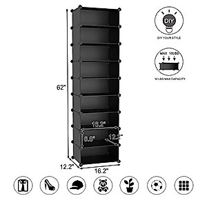 C&AHOME 9-Tier Shoe Rack, 18 Pairs Plastic Shoe Shelves, Modular Shoe Storage Organizer Units, Space Saving Closet Cabinet Ideal for Bedroom Living Room Entryway Hallway, 16.2"L × 12.2"W × 62"H Black