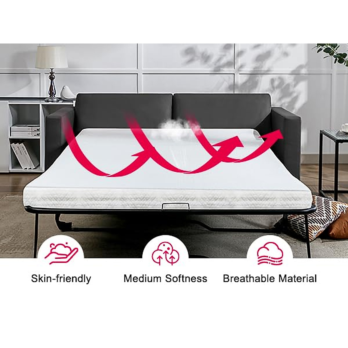 MUZZ Pull Out Couch Queen, Modern Leather Sleeper Sofa Bed with Foldable Foam Matress, 2 in 1 Pull Out Sofa Bed for Living Room, Apartment, Office (Queen/Grey)