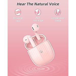 GIEC Wireless Earbuds Bluetooth Earbuds with Microphone Noise Canceling Earbuds Wireless Earphones for Android iOS Phone in Ear Headphone Woman True Wireless Stereo Small Earphones Pink