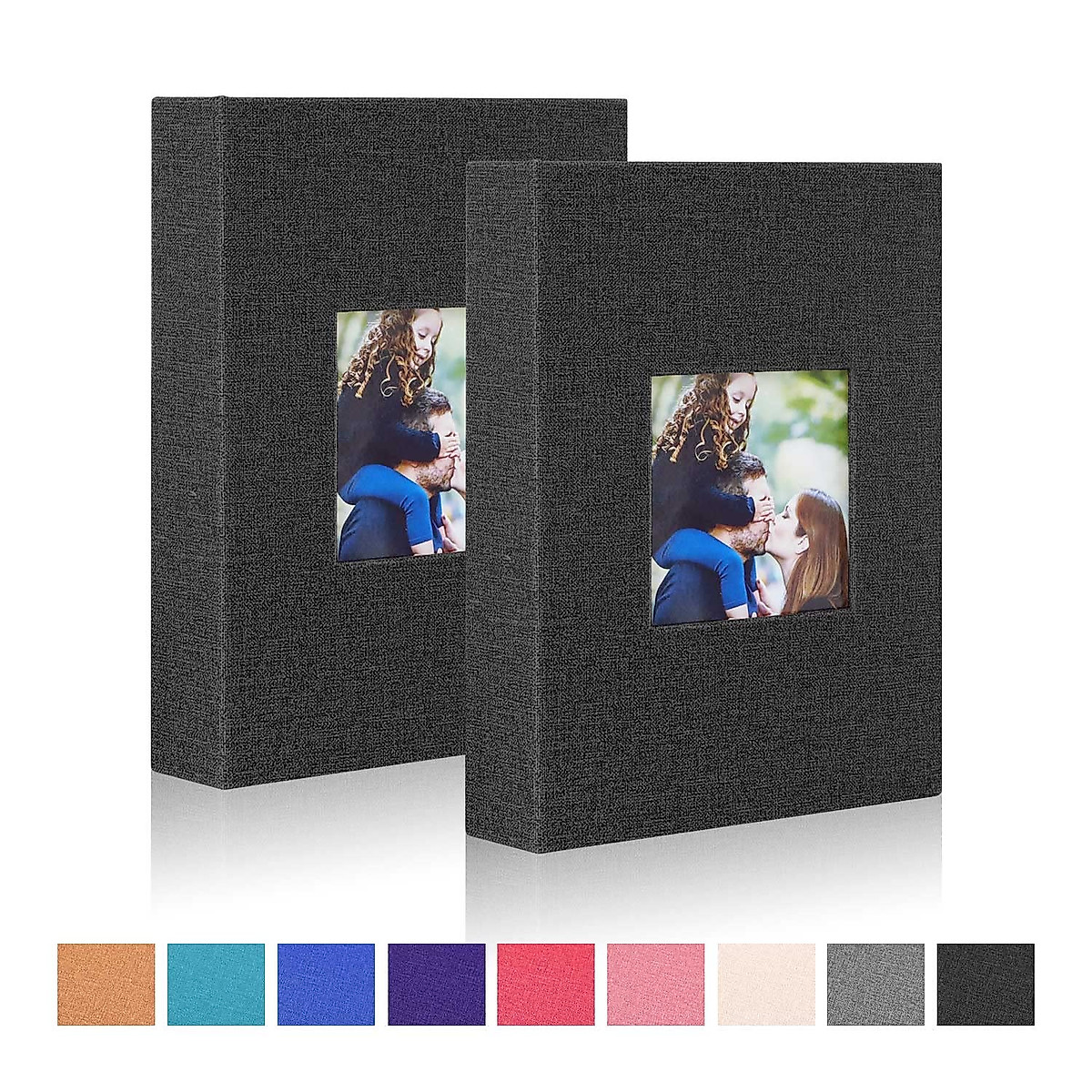 Ywlake Photo Album 4x6 100 Pockets 2 Packs, Small Mini Capacity Linen Photo Album Bulk Sets, Each Pack Holds 100 Top Loader Vertical Only Picture for Kids Boy Girls Black