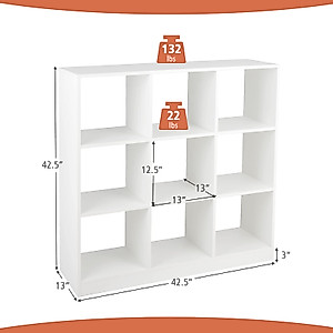 HONEY JOY Kids Toy Storage Organizer, 9-Section Storage Daycare Shelf for Preschool, Children 3-Tier Open Wooden Display Book Shelf Organizer for Classroom, Playroom & Nursery, Kindergarten(White)
