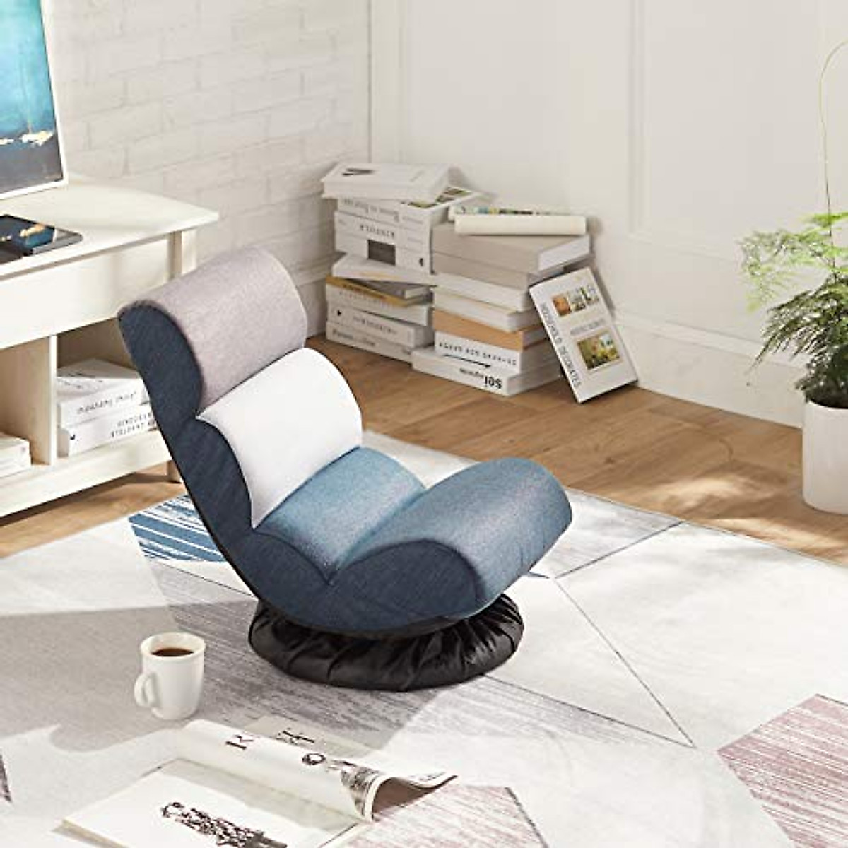 Amazon Basics Swivel Compact Adjustable Foam Floor Chair, Blue, White, Grey, 26"D x 16.5"W x 20.5"H