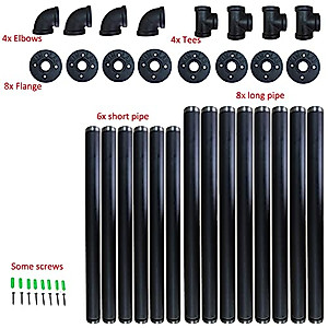 Yuanshikj 2Pc (42" Tall) (12" deep) Industrial Wall Mount Iron Pipe Shelf Shelves Shelving Bracket Vintage Retro Black DIY Open Bookshelf DIY Storage offcie Room Kitchen (2 Pcs 4Tier Hardware Only)