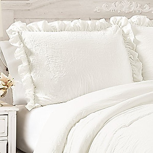 Lush Decor Reyna 3-Piece Ruffled Comforter Bedding Set with Pillow Shams, King, White