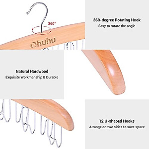 Belt Hanger Organizer for Closet, Ohuhu Wooden 12 Hooks Belt Rack Tie Holder for Storage, 360 Degree Rotating Belt Display Space Saver for Men Women Belt Tie Scarf Tank Top Accessories