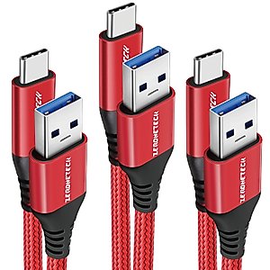 Android Auto USB Type C Cable[1FT+3FT+6FT], USB C to USB A 3.1 Gen2 Cable, 3A Fast Charging&10Gbps Superspeed Data Transfer Cord for Car, Nintendo Switch, MacBook, External SSD, Galaxy S20(Red)