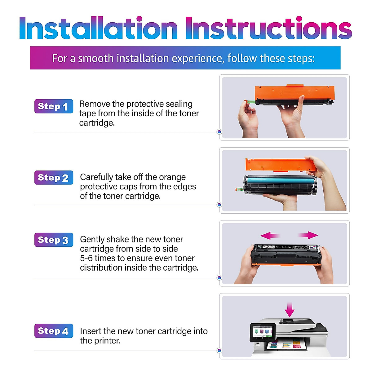 ONLYU Compatible Toner Cartridge Replacement for HP 204 204A CF510A CF511A CF512A CF513A Pro MFP M180nw M180n M181 M181fw M154a M154nw Printer (Black, Cyan, Yellow, Magenta, 4-Pack)