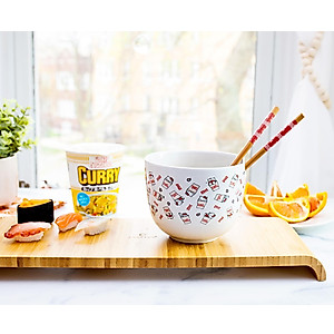 Toynk Sanrio Hello Kitty x Nissin Cup Noodles Ceramic Dinnerware Set | Includes 20-Ounce Ramen Noodle Bowl and Wooden Chopsticks