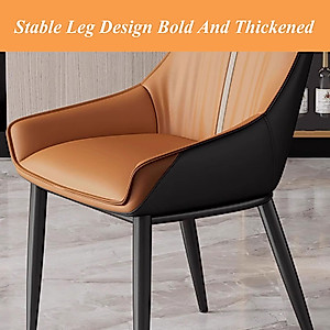 RUANLOV Contemporary Kitchen & Dining Room Chairs with Arms, Modern Minimalist Restaurant Chair, Elegant Kitchen Chairs, PU Leather Cushion and Metal Legs Bar Chairs (C)