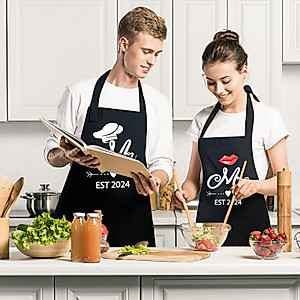 DDOFAH Mr and Mrs Est 2024 Mug and Apron Set, Wedding Engagement Anniversary Bridal Shower Gifts for Couple Mr and Mrs Smith Bride Groom Husband Wife Newlyweds Gifts