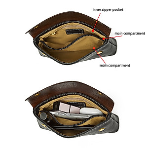 Vintage Leather Crossbody Bags For Women Casual Shoulder Handbags With Flap And Detachable Straps (1-Black)