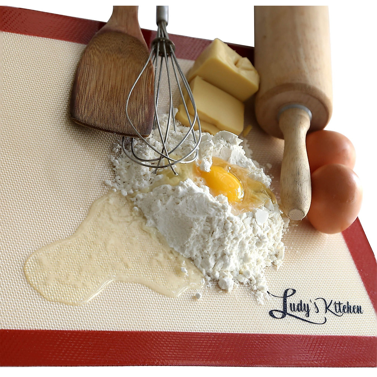 Silicone Baking Mat, 3-Pc Set by Ludy's Kitchen - Replaces Parchment Paper - Professional Grade Bakeware - Non-Stick, Durable, & Reusable Sheet Pan Liners - Great Gift Ideas