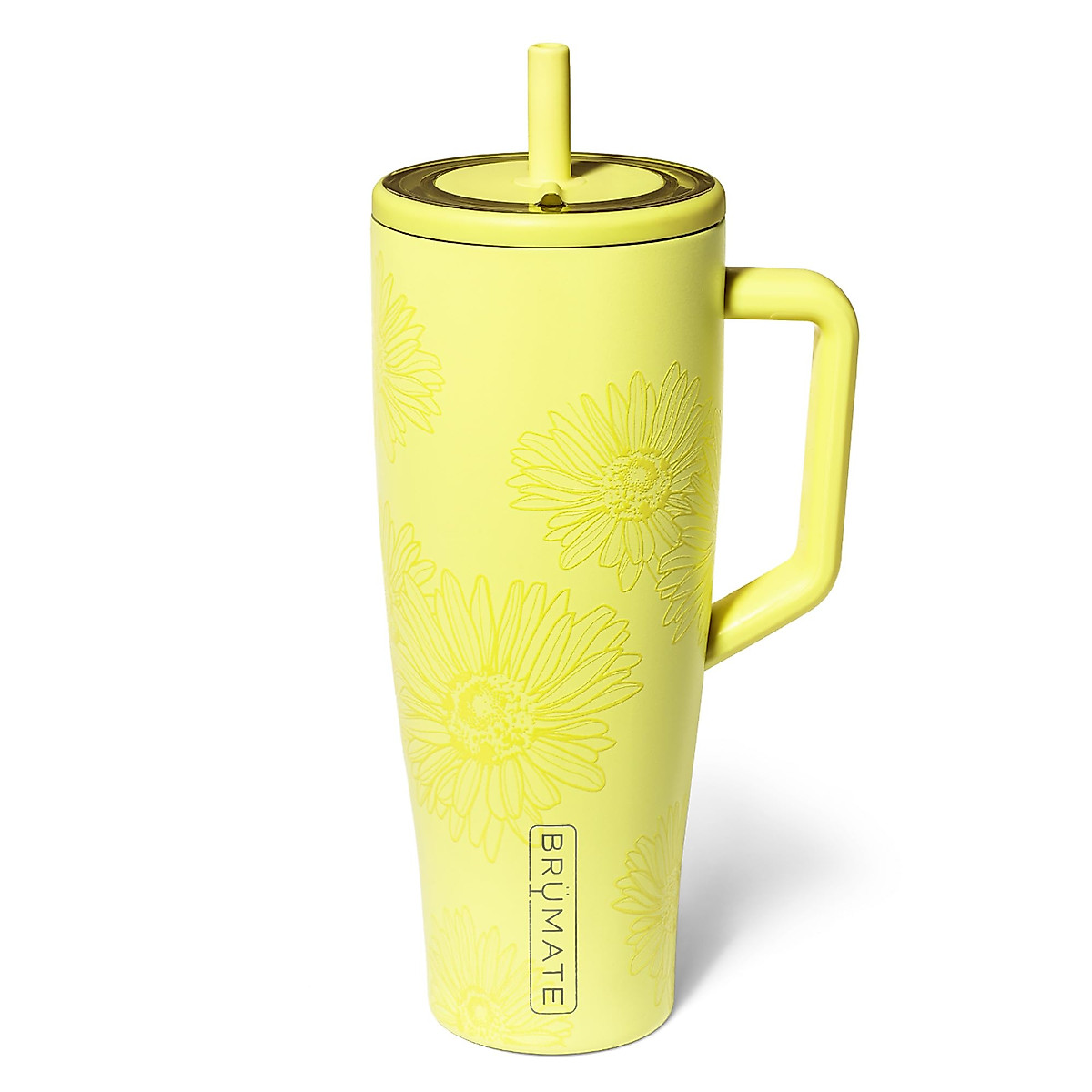 BrüMate Era 40 oz Tumbler with Handle and Straw | 100% Leakproof Insulated Tumbler with Lid and Straw | Made of Stainless Steel | Cup Holder Friendly Base | 40oz (Citrus Daisy)